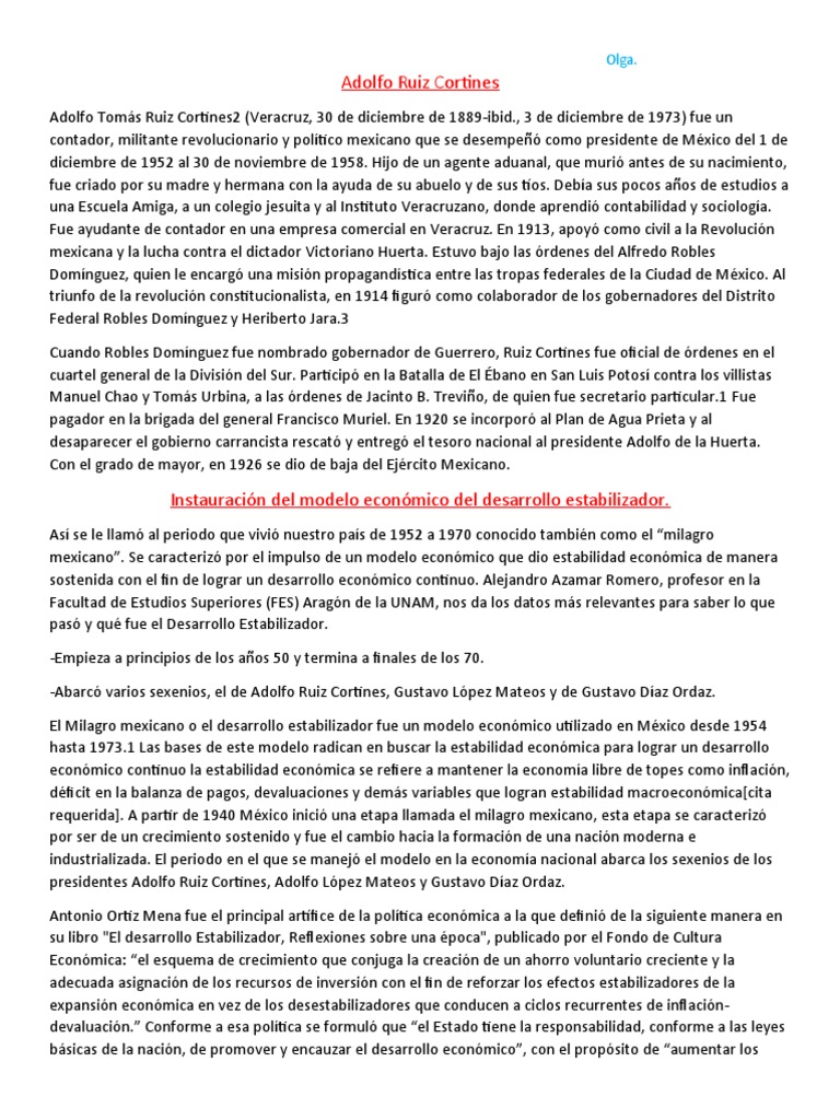 El presidente Adolfo Ruiz Cortines y el modelo económico del desarrollo ...