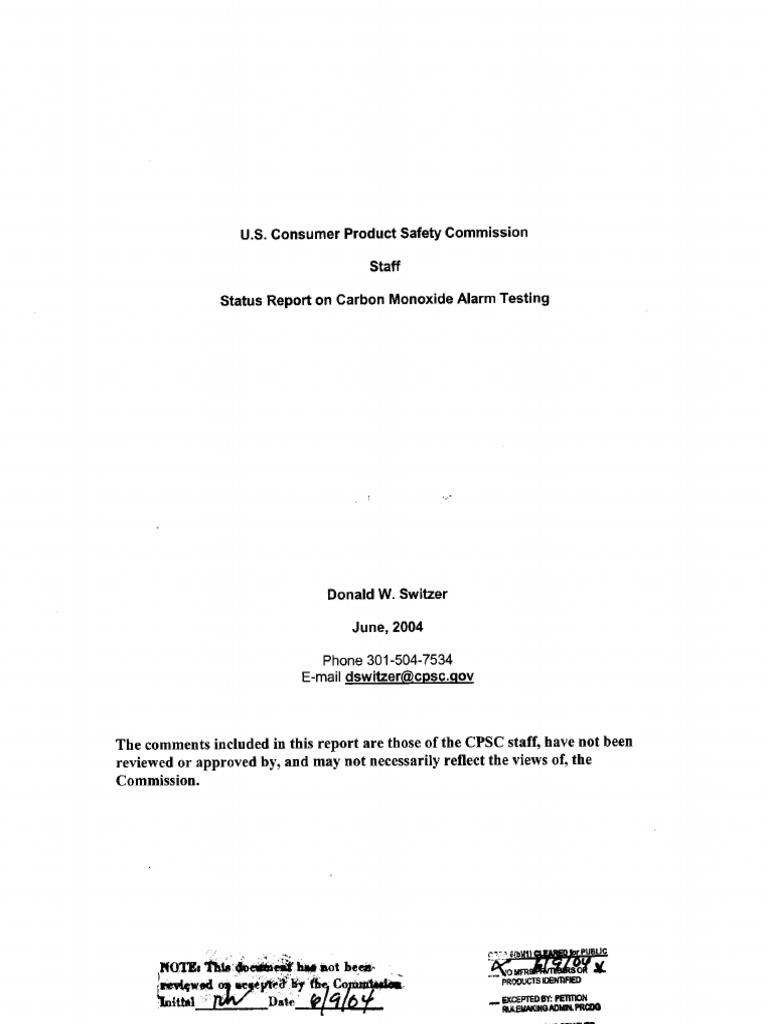CPSC Status On CO Alarm Testing 2004 | PDF
