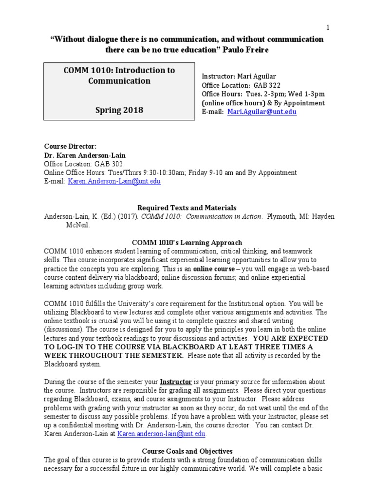 Spring 2018 COMM 1010 Online Syllabus Mari-2 | PDF | Academic Dishonesty | Plagiarism
