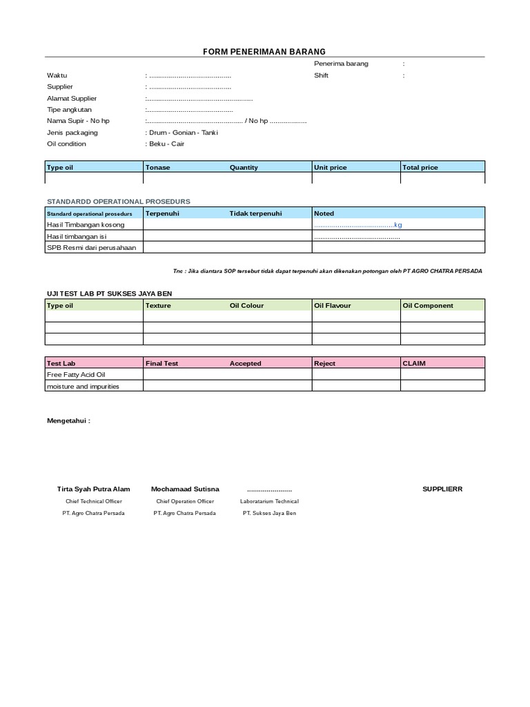 Form Penerimaan Barang: Standardd Operational Prosedurs | PDF