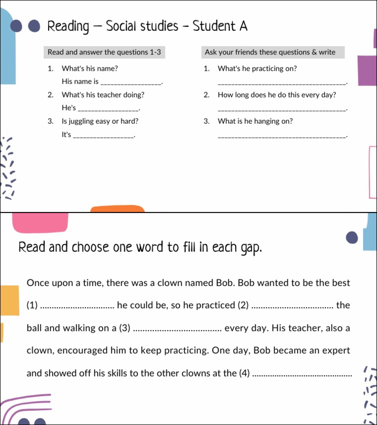 Clown Skills Practice Worksheet | PDF