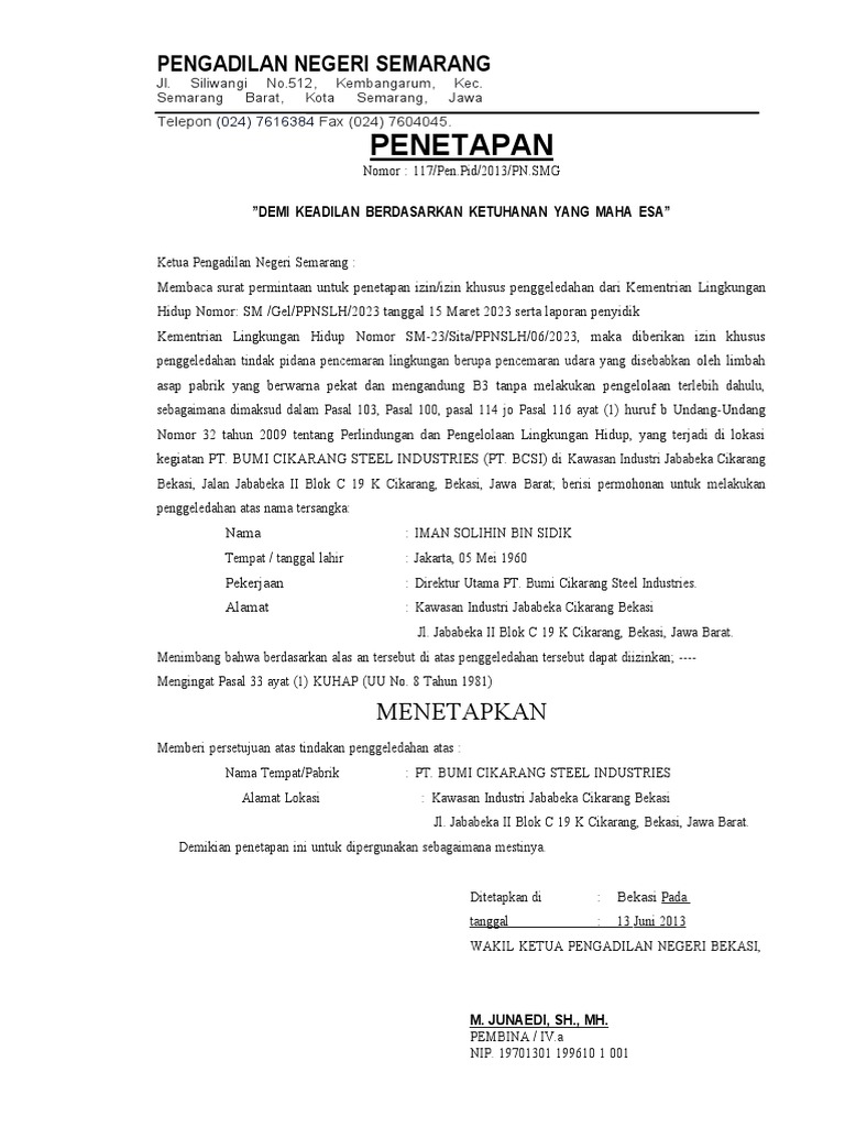 Surat Penetapan Penggeledahan Dari PN | PDF