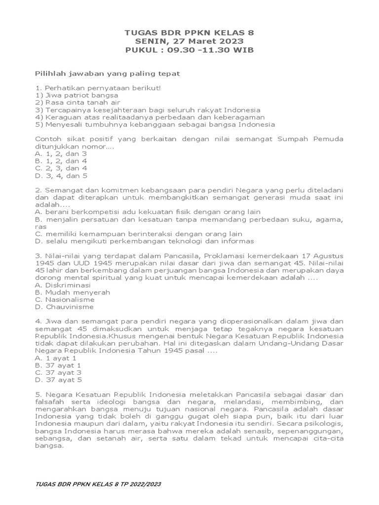 Soal BDR PPKN Kelas 8 | PDF | Karier & Perkembangan | Politik
