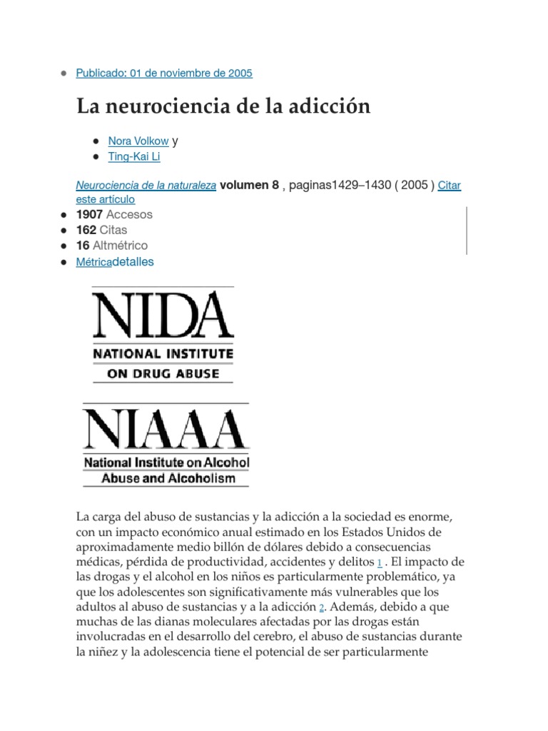 La Neurociencia de La Adicción | PDF | La dependencia de sustancias | Drogas