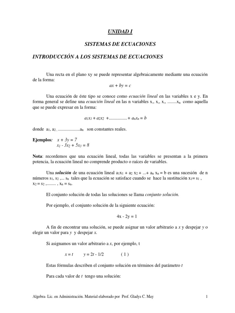Unidad 1 - SISTEMAS DE ECUACIONES-2020 | PDF | Ecuaciones | Sistema de ecuaciones lineales