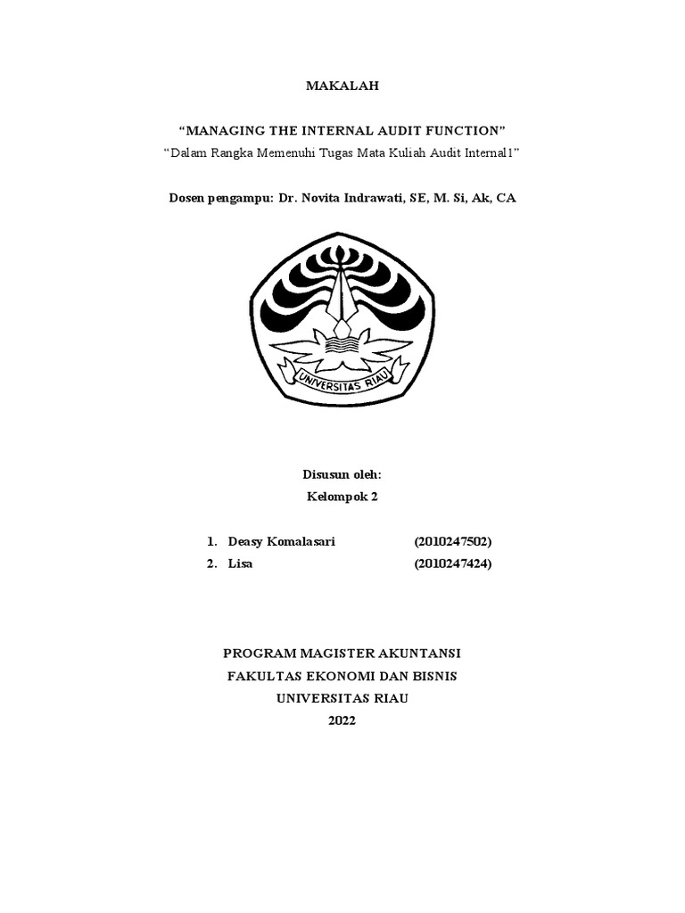 Deasy & Lisa - Makalah-Managing The Internal Audit Function | PDF