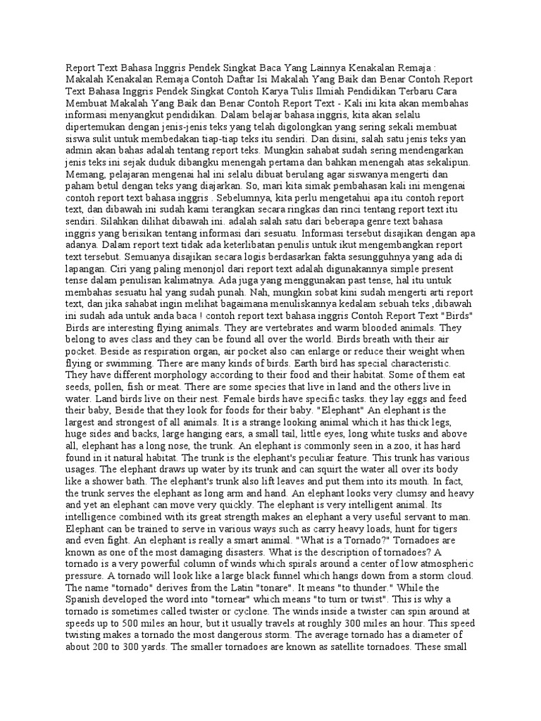 Report Text Bahasa Inggris Pendek Singkat Baca Yang Lainnya Kenakalan ...