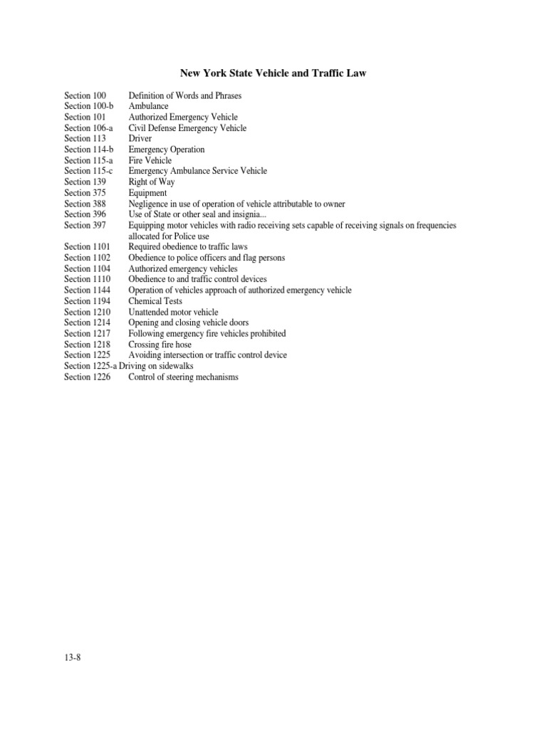 New York Vehicle and Traffic Law Overview | PDF | Traffic | Ambulance