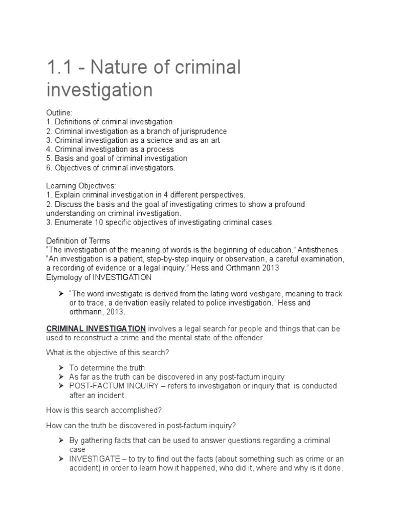 1.1 - Nature of Criminal Investigation: CRIMINAL INVESTIGATION Involves ...