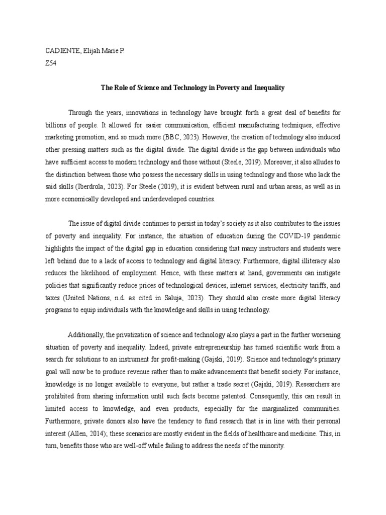 The Role of Science and Technology in Poverty and Inequality | PDF ...