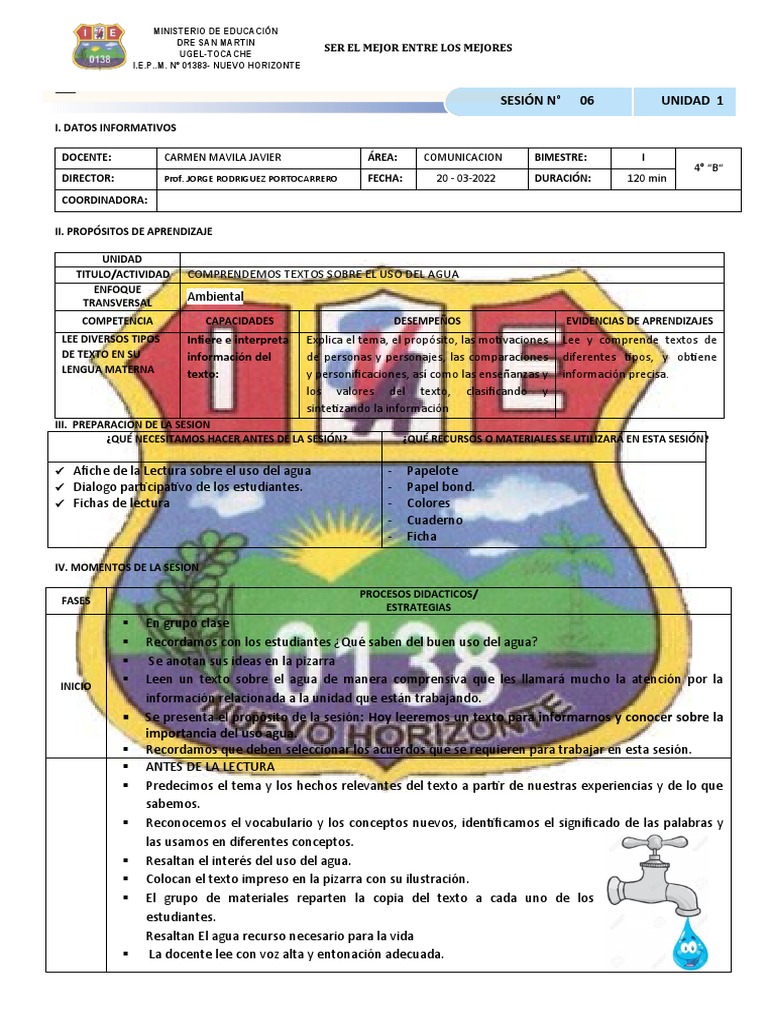Sesion Comprendemos Textos Sobre El Uso Del Agua | PDF | Agua | Tap (Válvula)