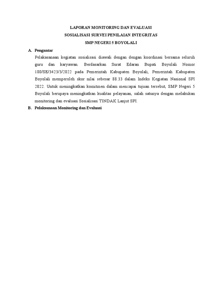 Laporan Monitoring Dan Evaluasi | PDF