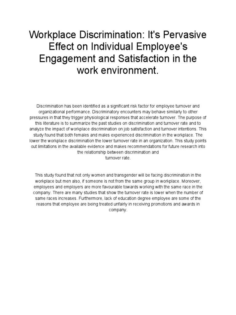 Workplace Discrimination - It's Pervasive Effect On Individual Employee ...