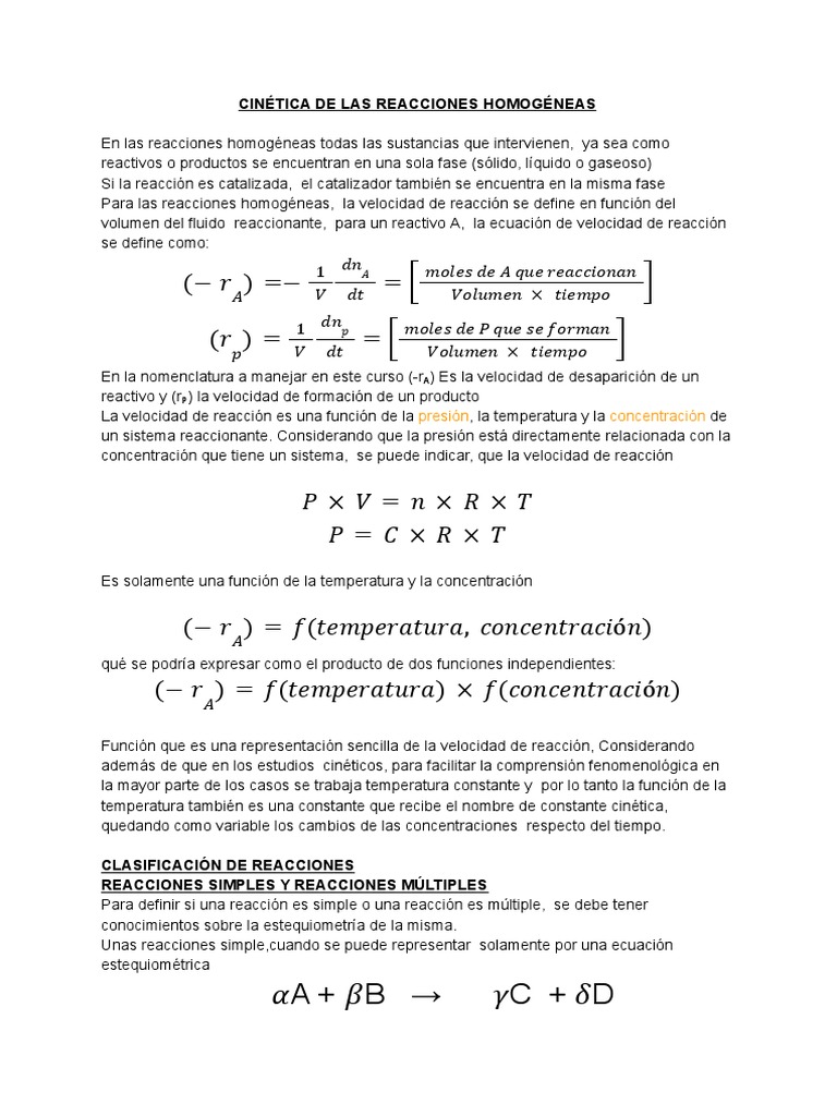 Cinetica de Las Reacciones Homogeneas | PDF | Velocidad de reacción ...