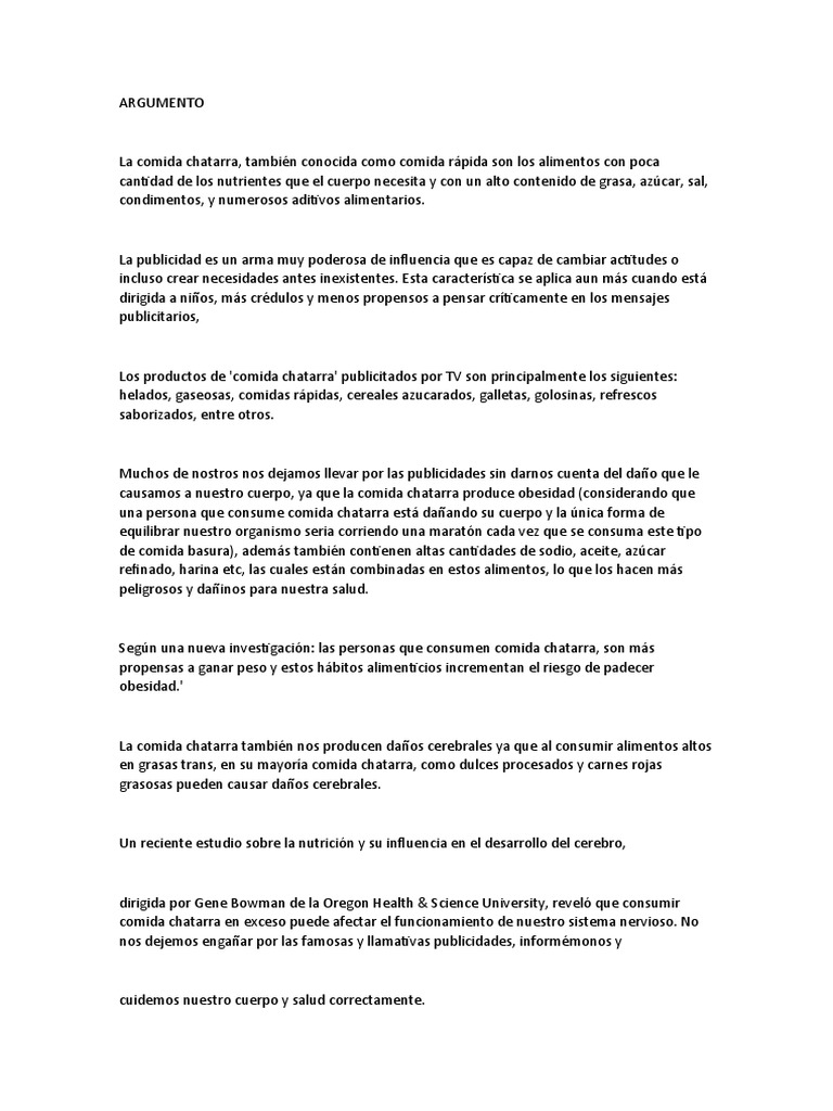 Documento | PDF | Comida chatarra | Alimentos