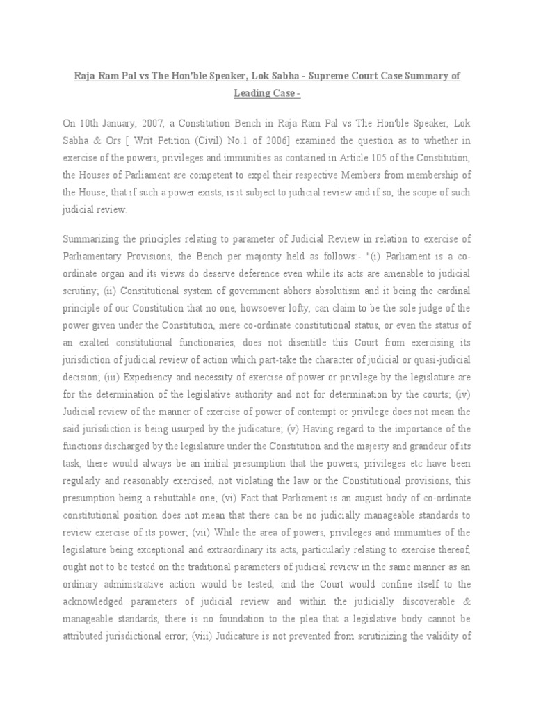 Raja Ram Pal Case Summary | PDF | Judicial Review | Judiciaries