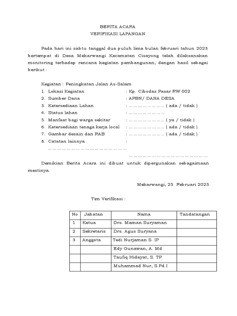Ba Verifikasi Lapangan | PDF