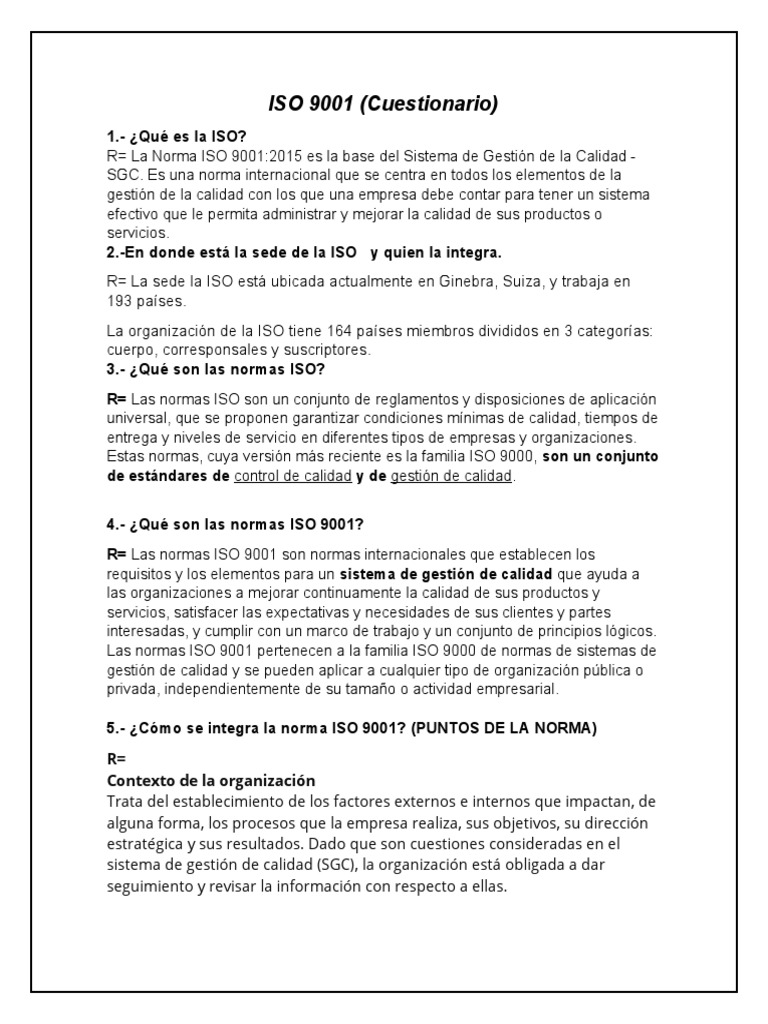 Iso 9001 | PDF | Calidad (comercial) | Sistema de manejo de calidad