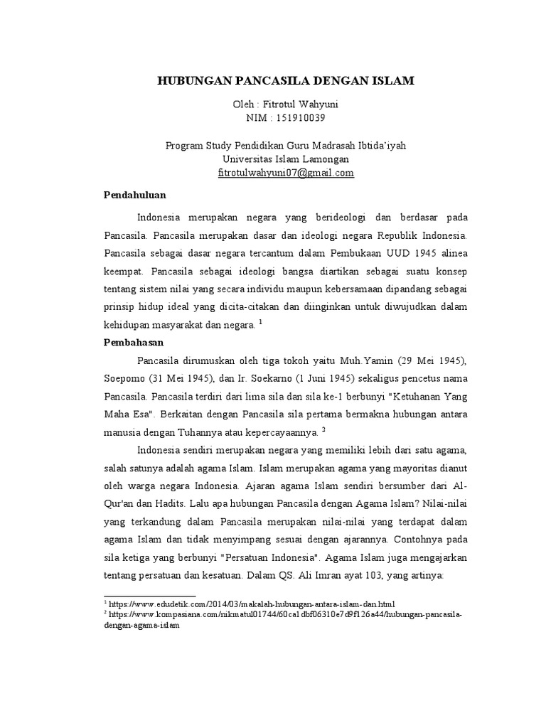 HUBUNGAN PANCASILA DENGAN ISLAM IIV | PDF