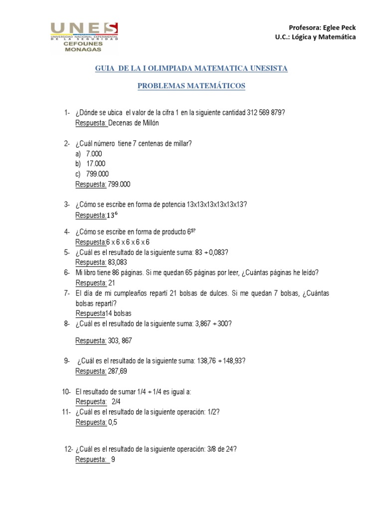 Guia I Olimpiada Matematica Unesista | PDF | Números | Matemáticas