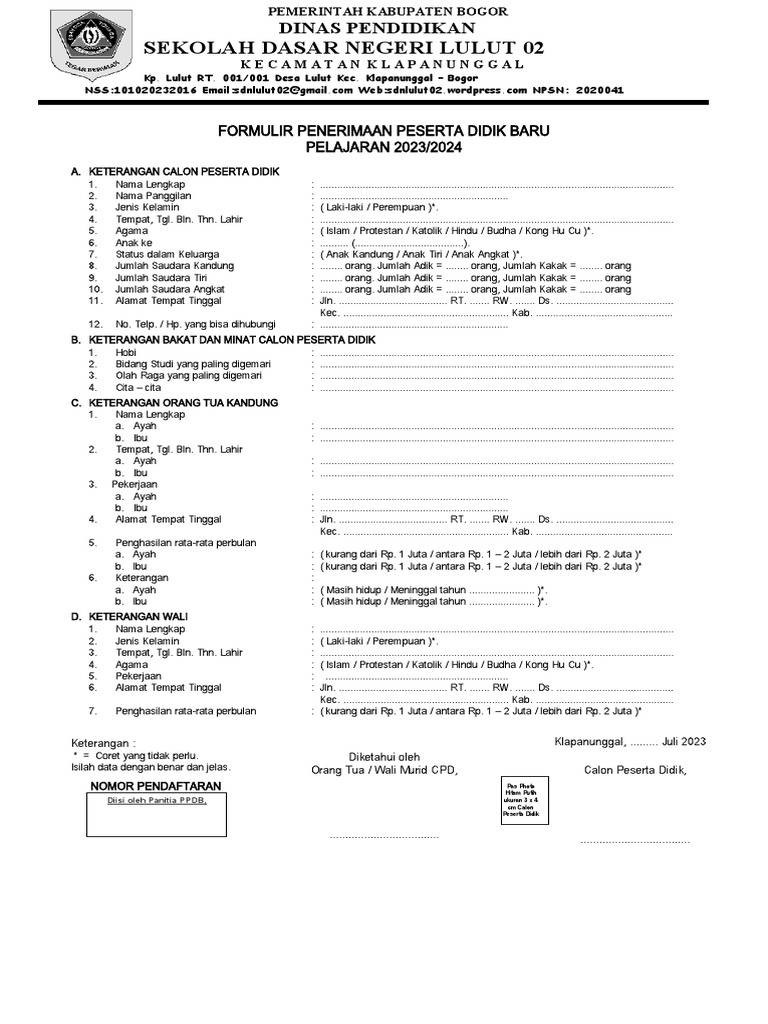 Formulir PSB SD. 2015 | PDF