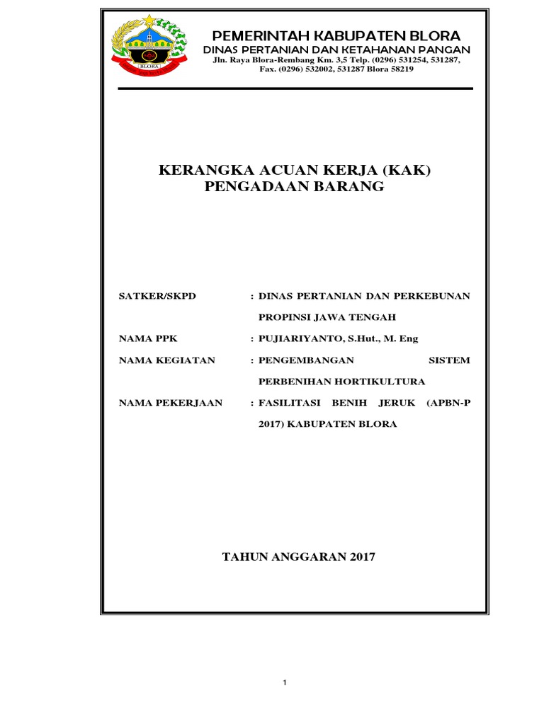 KAK TOR Dinas Pertanian Dan Ketahanan Pangan CHXLDTP | PDF