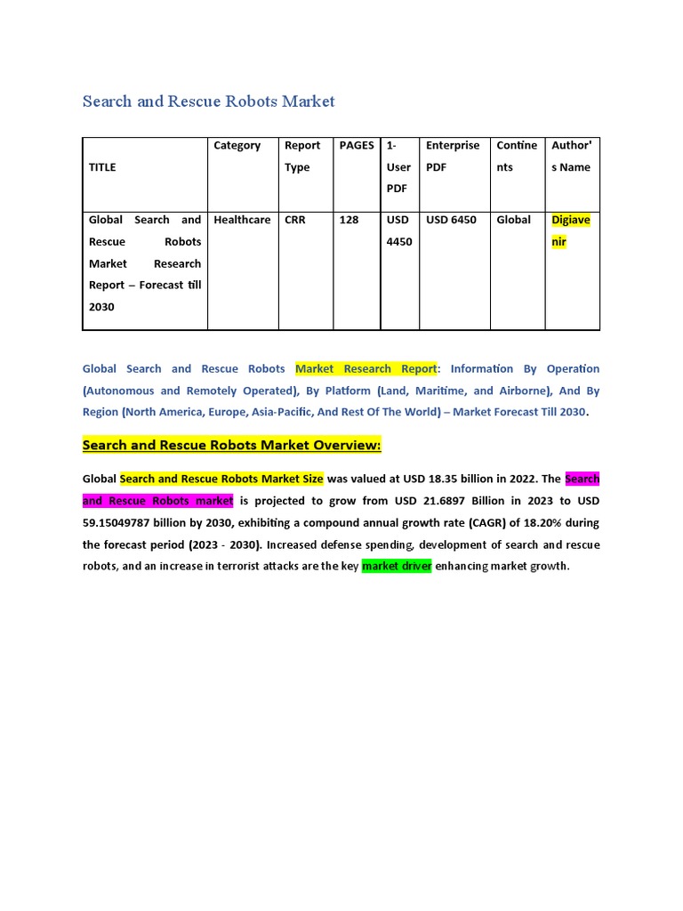 Search & Rescue Robots Market 2030 | PDF | Robot | Robotics