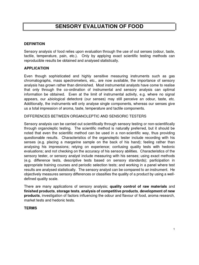 Sensory Evaluation of Food | PDF | Taste | Senses