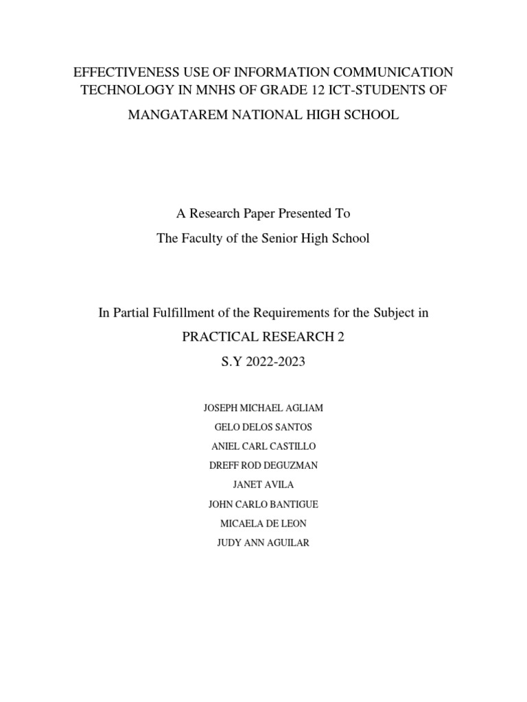 Effectiveness Use Of Information Communication Technology In Mnhs Of Grade 12 Ict Pdf
