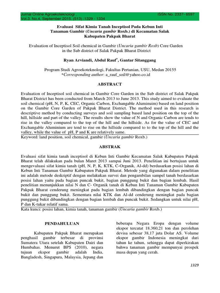 ID Evaluasi Sifat Kimia Tanah Inceptisol Pa | PDF