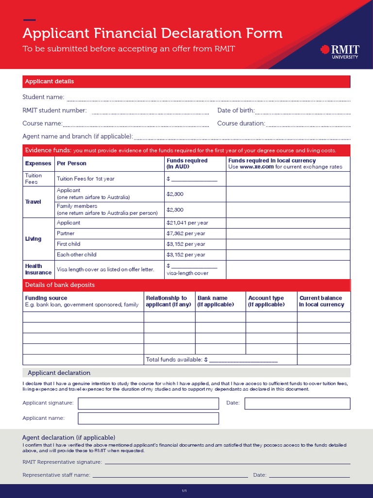 2020 Financial Declaration Form | PDF | Banks | Tuition Payments