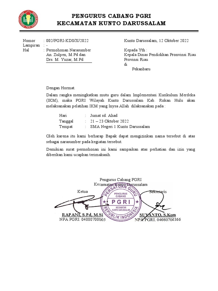 Surat Permintaan Narsum Ikm | PDF