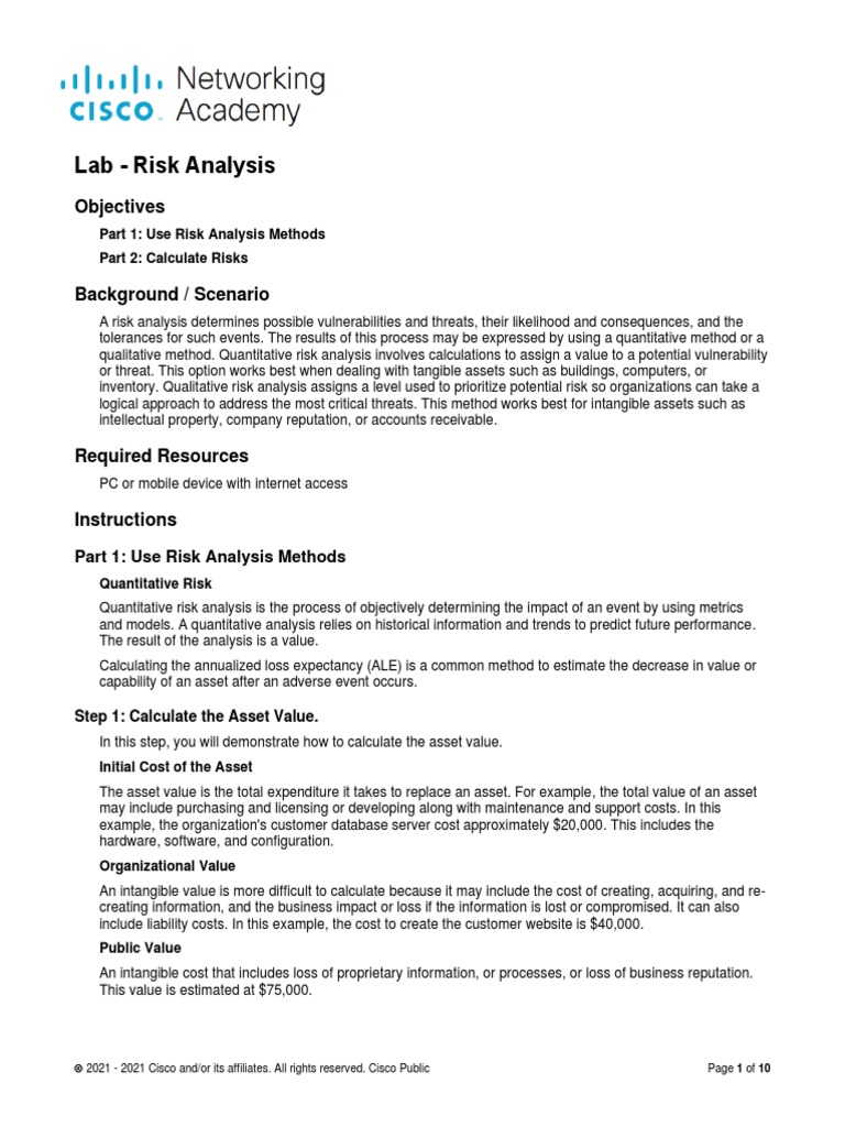 Lab Risk Analysis Answer Key | PDF | Risk | Risk Management