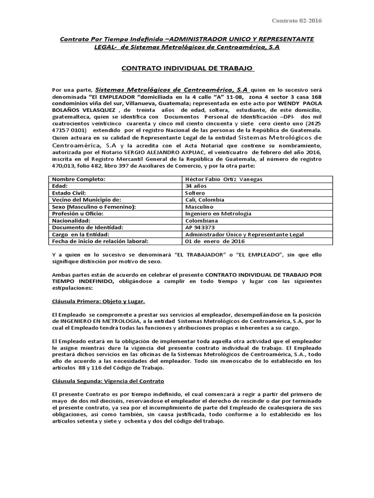 Contrato Indefinido DE TRABAJO | PDF | Derecho laboral | Economias