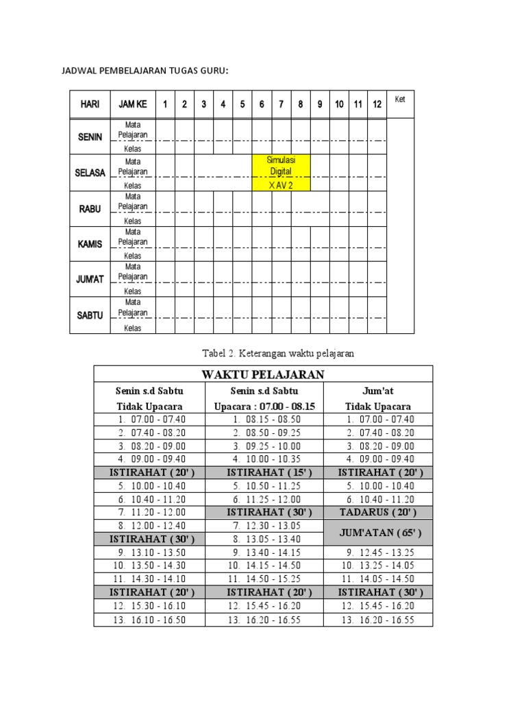 Jadwal Pembelajaran Tugas Guru | PDF