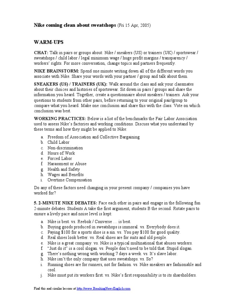 Nike's Sweatshop Transparency Report | PDF | Sweatshop | Nike
