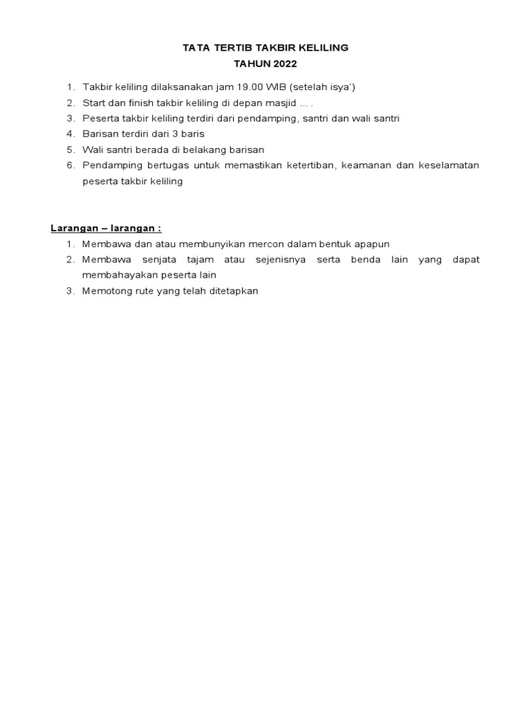 Tata Tertib Takbir Keliling TAHUN 2022 | PDF