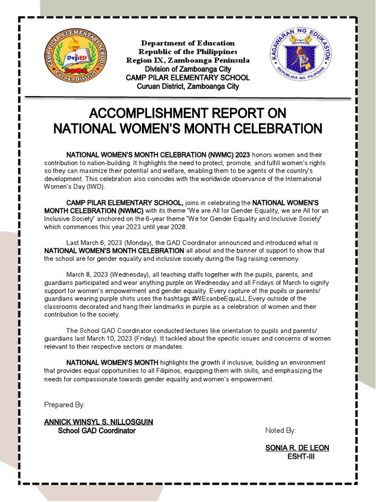 Gad Accomplishment Report NWMC | PDF | Egalitarianism | Gender Equality