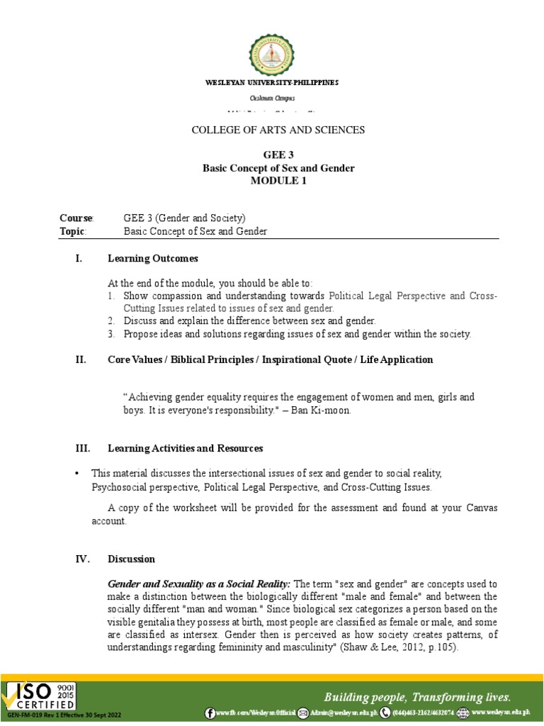 Module 1 - Basic Concept of Sex and Gender | PDF | Gender | Gender Studies