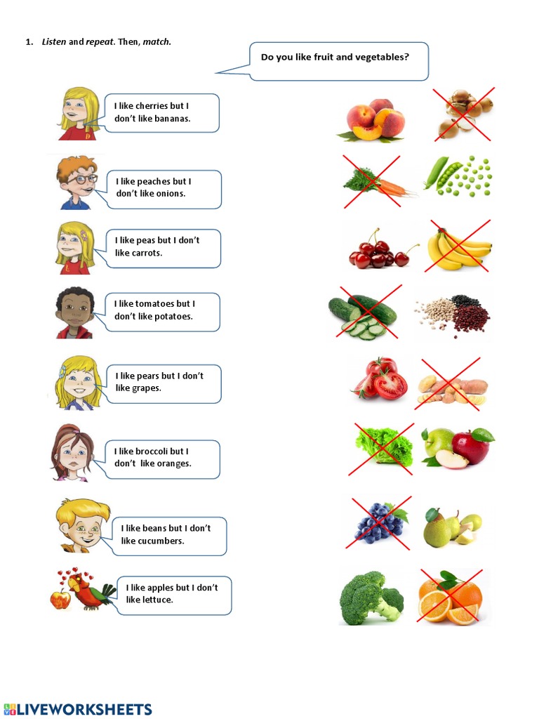 Do You Like Fruit and Vegetables?: 1. Listen and Repeat. Then, Match | PDF