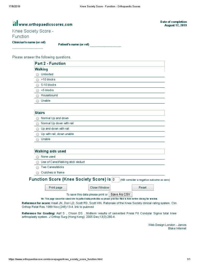 Part 2 - Knee Society Score | PDF