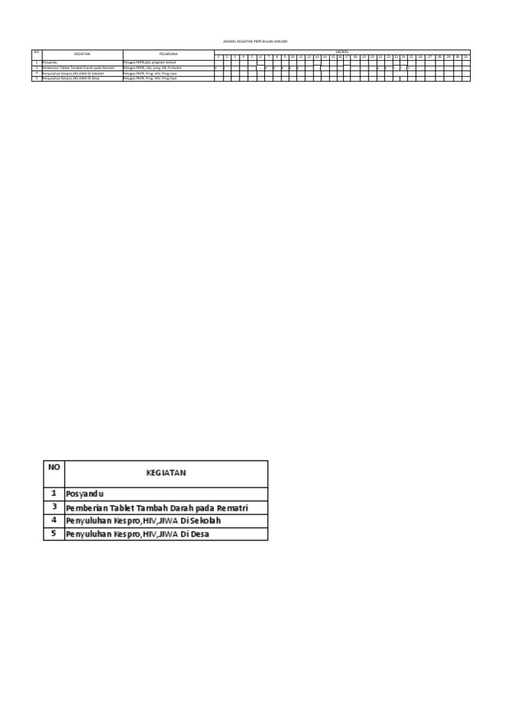 Jadwal Kegiatan PKPR | PDF