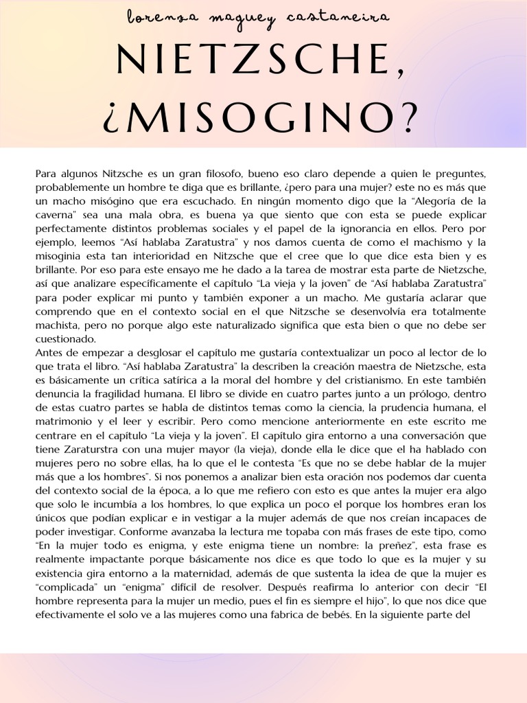 Nietzsche, ¿Misógino? | PDF | Amor | Misoginia
