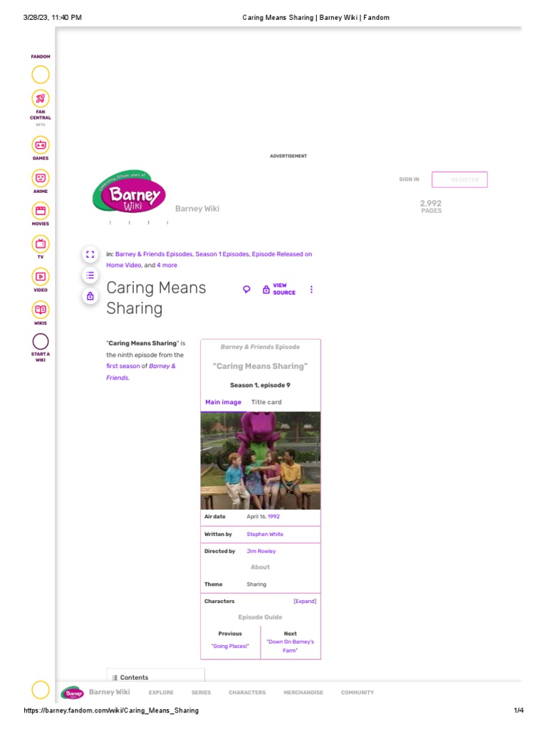 Caring Means Sharing - Barney Wiki - Fandom | PDF | Fandom