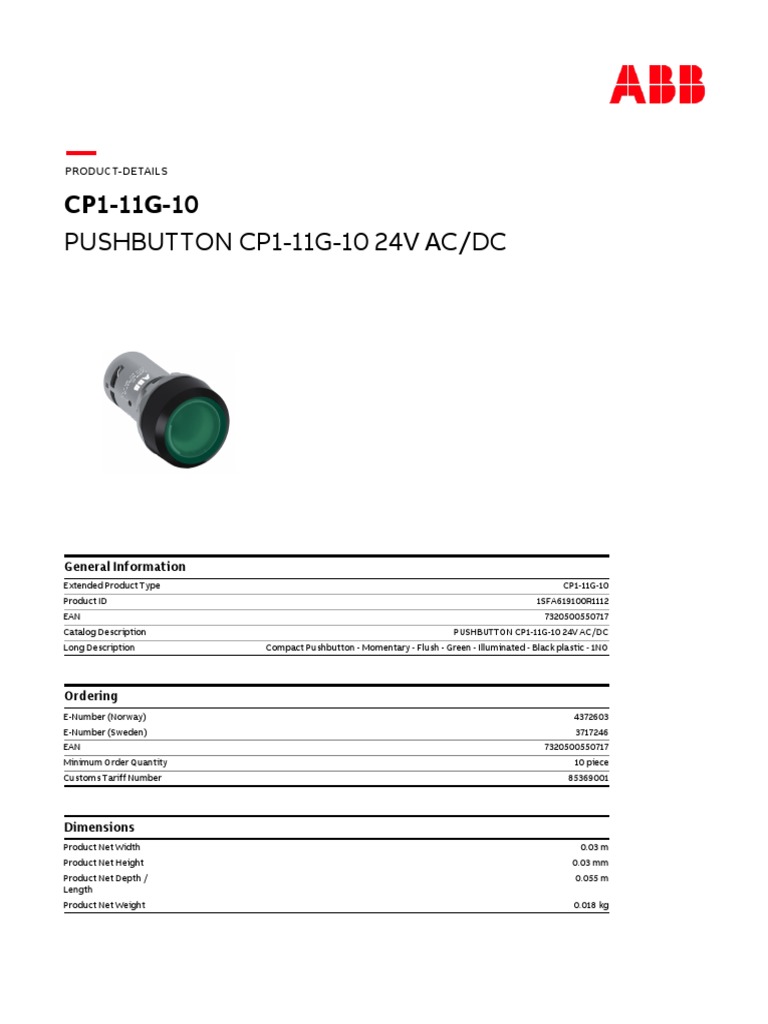 1SFA619100R1112 Pushbutton cp1 11g 10 24v Ac DC | PDF | Components | Electrical Components