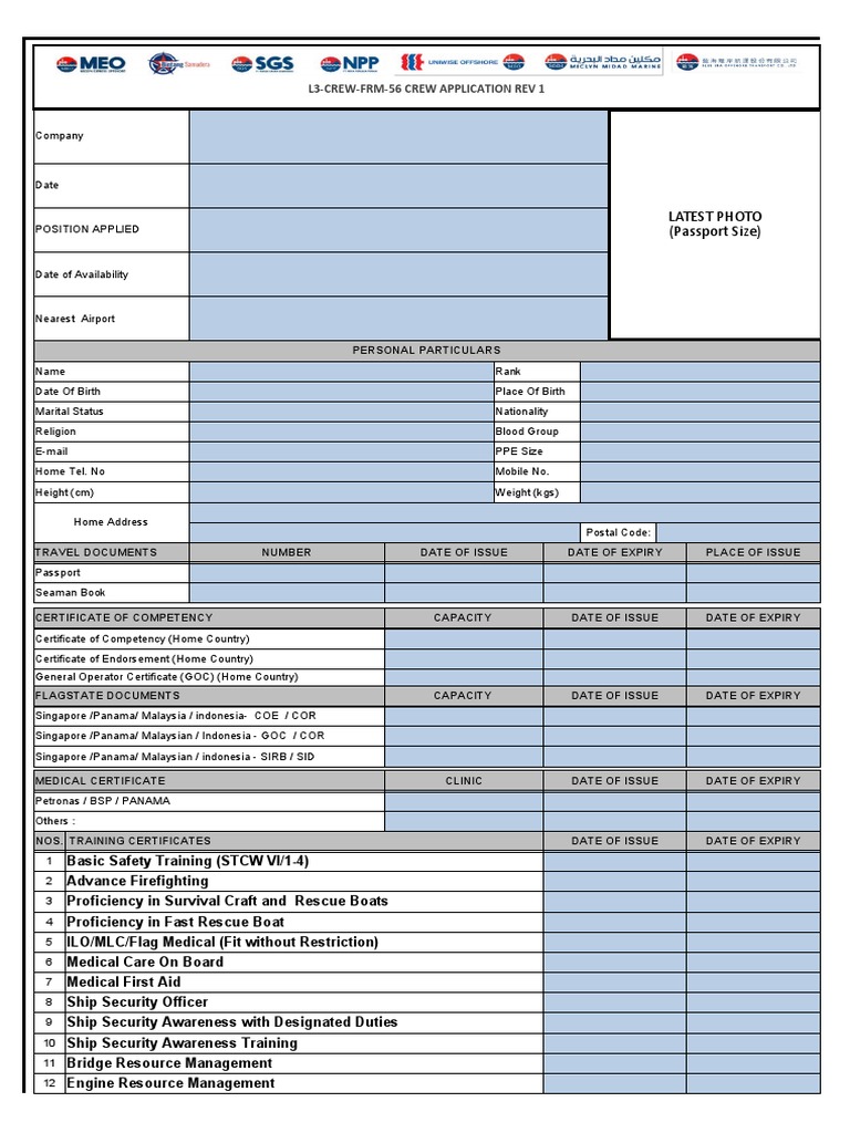 Crew Application Form Template | PDF