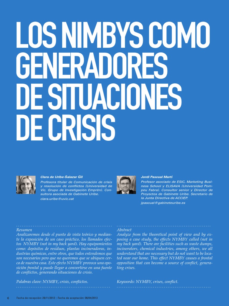 Los Nimbys Como Generadores de Situaciones de Crisis: Clara de Uribe ...