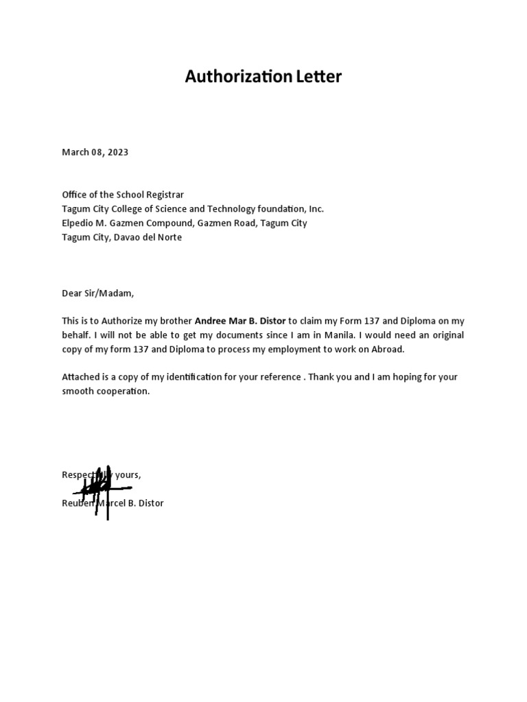 Authorization Letter | PDF