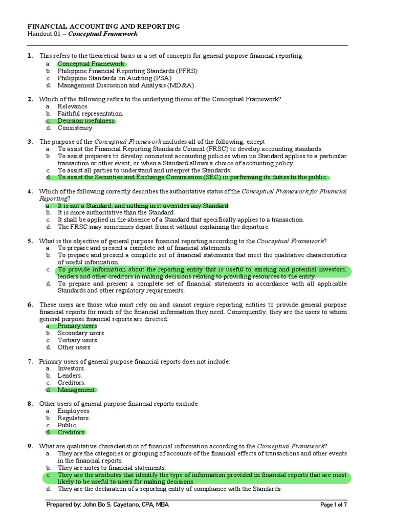 FAR Handout 01 - Conceptual Framework | PDF | Financial Capital | Fair ...