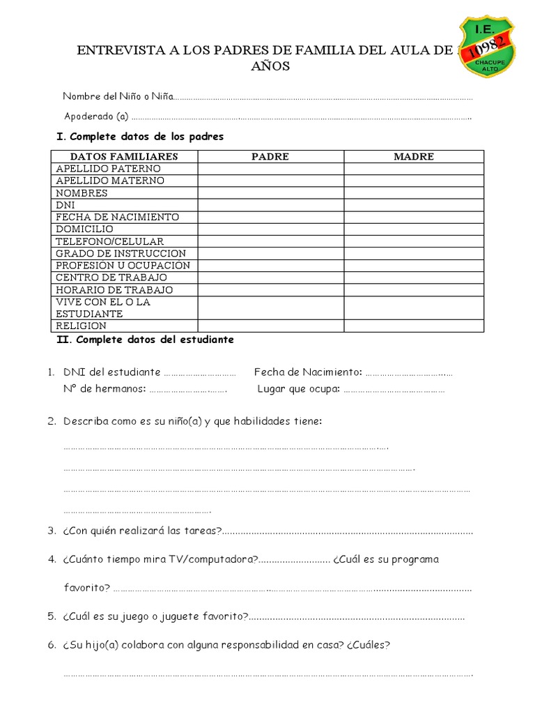 Entrevista A Los Padres de Familia | PDF